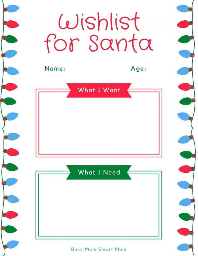 Christmas Wish List Printable (4 Free Santa Wish List Templates for ...