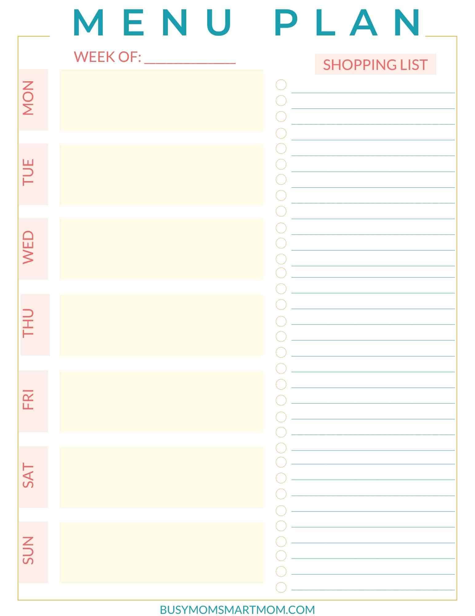 Free Printable Weekly Meal Planner Template (5 PDF Downloads!) - Busy ...